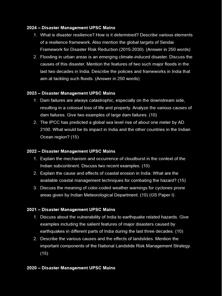 UPSC Disaster Management Questions 2013-2024 | PDF | Natural Disasters ...