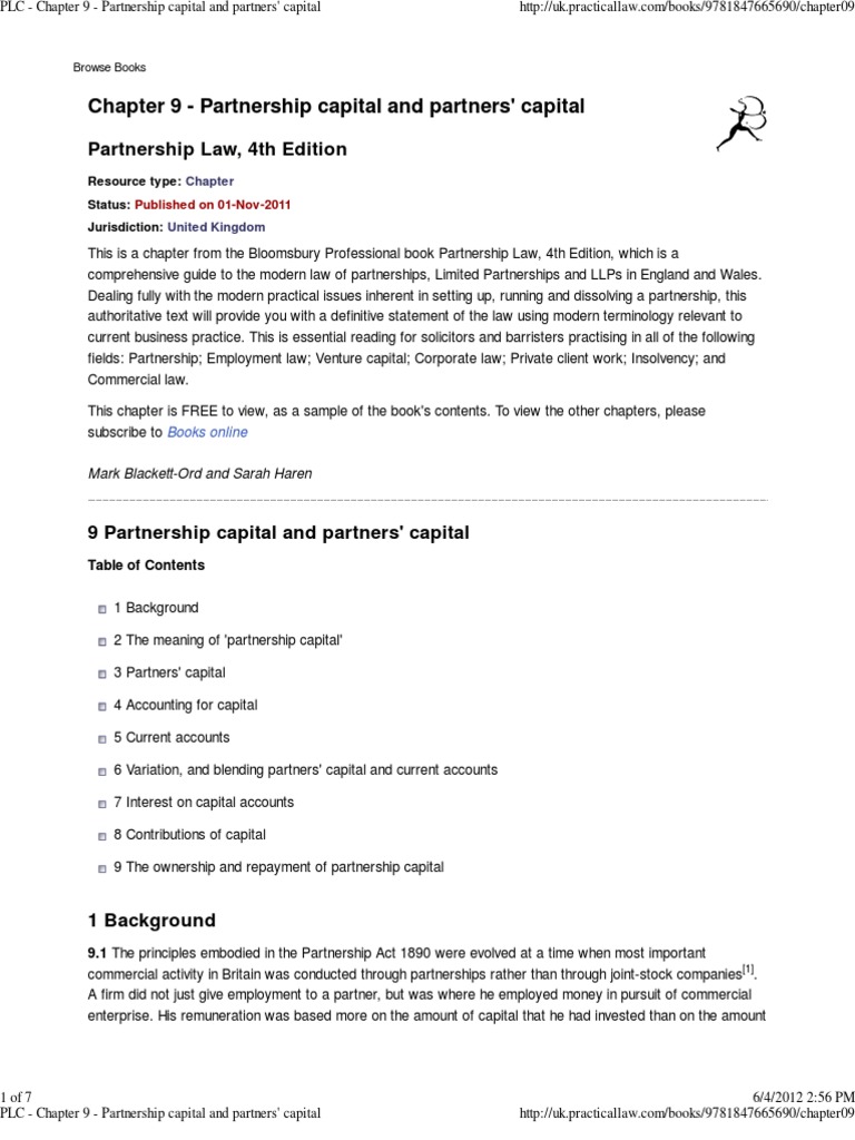 PLC - Chapter 9 - Partnership Capital and Partners' Capital | PDF ...