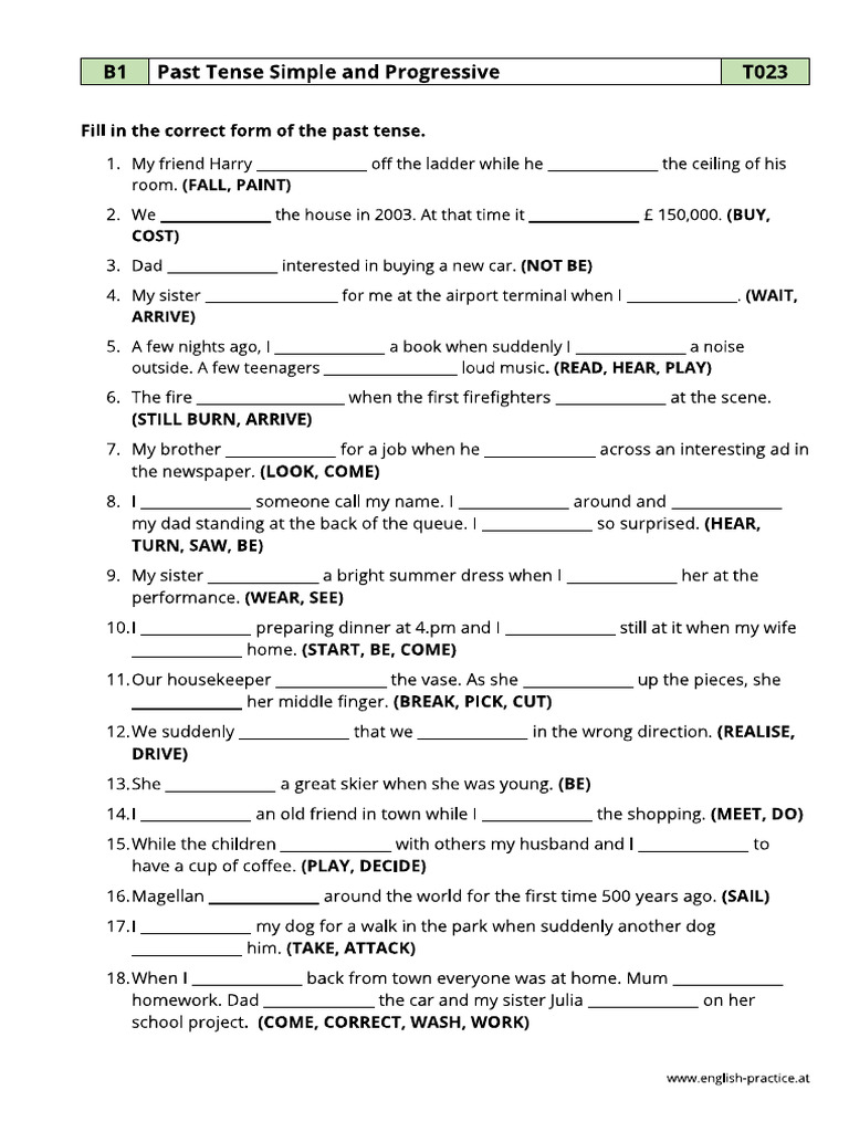 Past Tense Simple and Progressive - PDF - B1 - T023 | PDF
