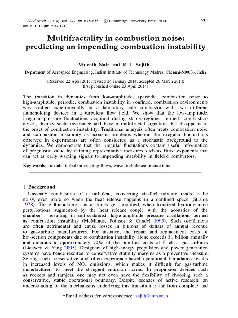 Multifractality in Combustion Noise Predicting An Impending Combustion ...