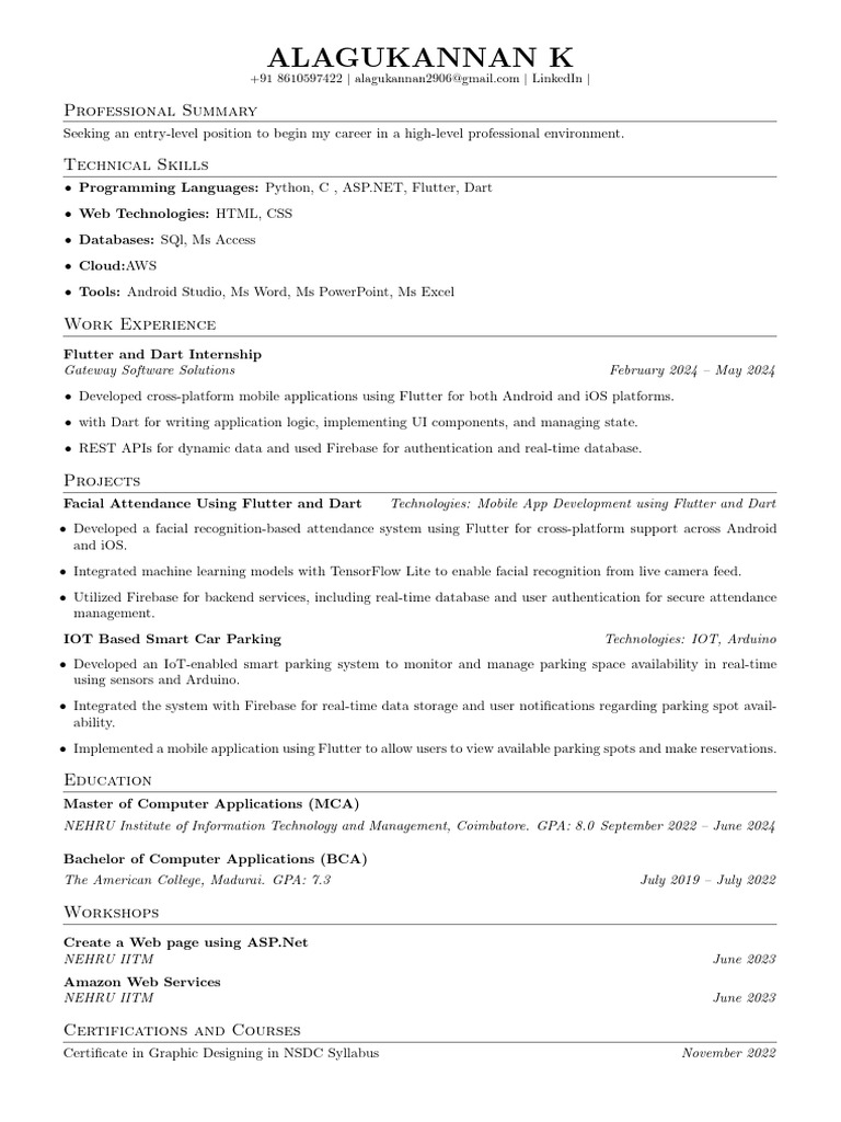 Entry-Level Flutter Developer Resume | PDF | Mobile App | Internet Of ...