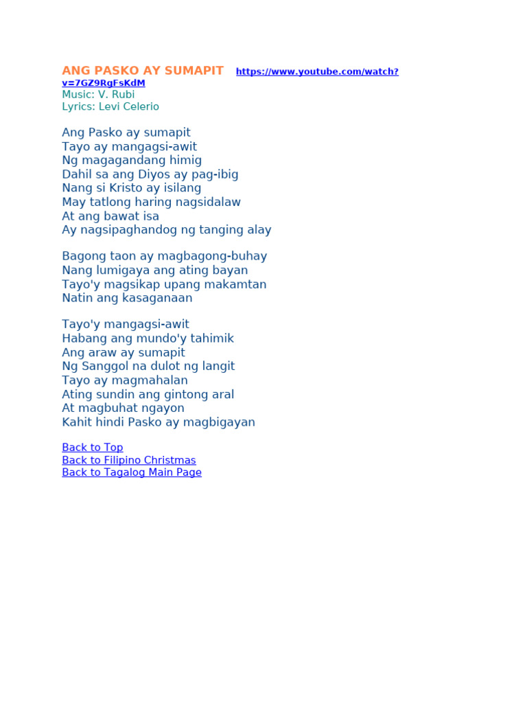 Ang Pasko Ay Sumapit Lyrics | PDF