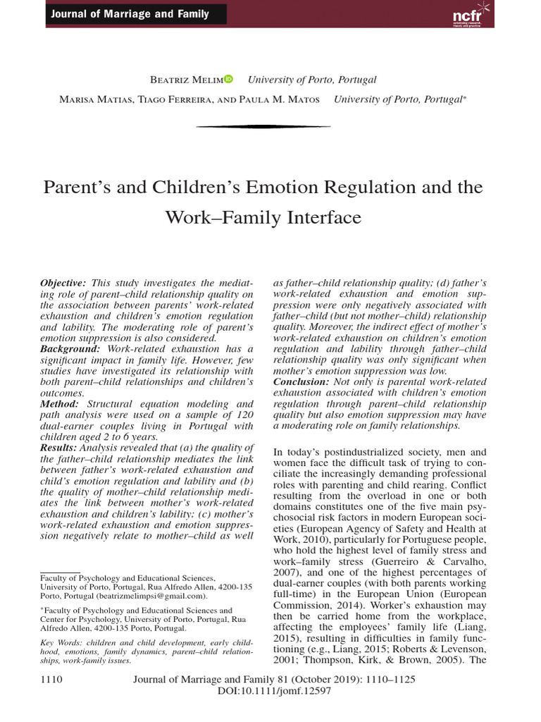 Parent's and Children's Emotion Regulation and The Work-Family ...