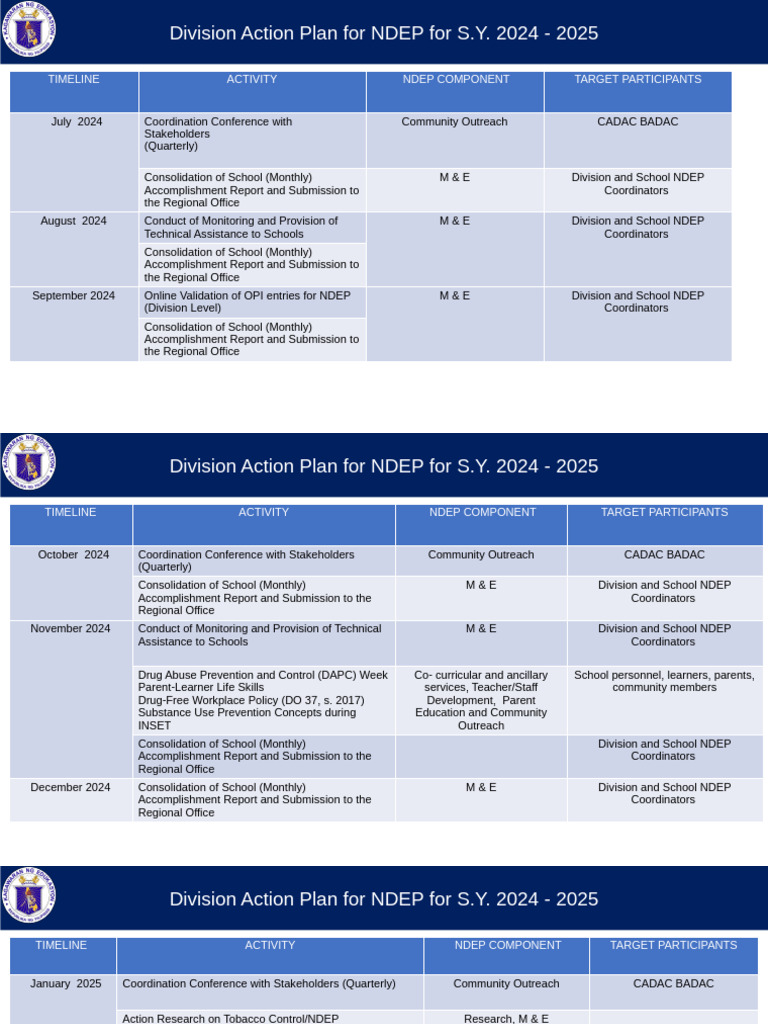 S.Y. 2024 2025 Division Ndep Action Plan | PDF | Social Aspects Of ...