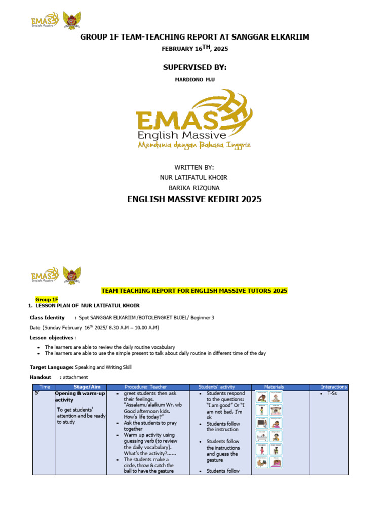 1f - Team Teaching Report (2025) | PDF | Learning | Teachers