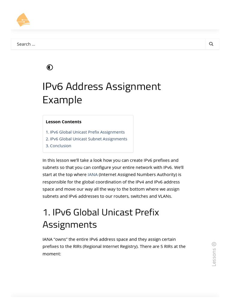 IPv6 Address Assignment Example | PDF | I Pv6 | Internet Protocols