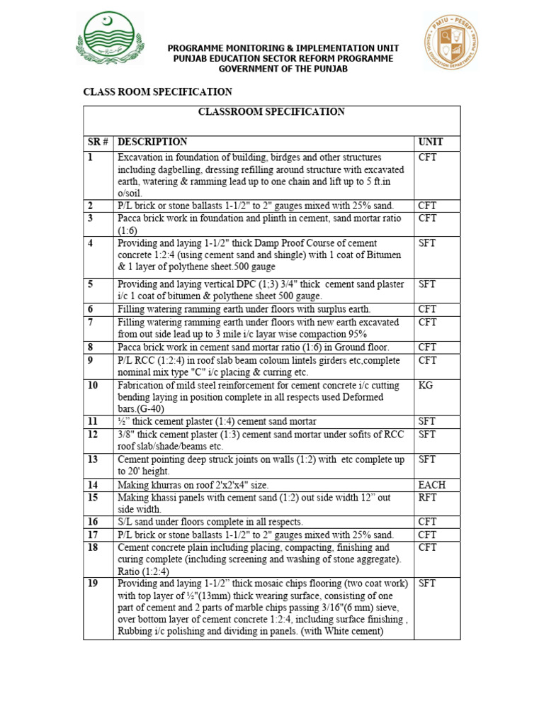 Punjab Education Sector Classroom Specs | PDF | Electrical Wiring ...