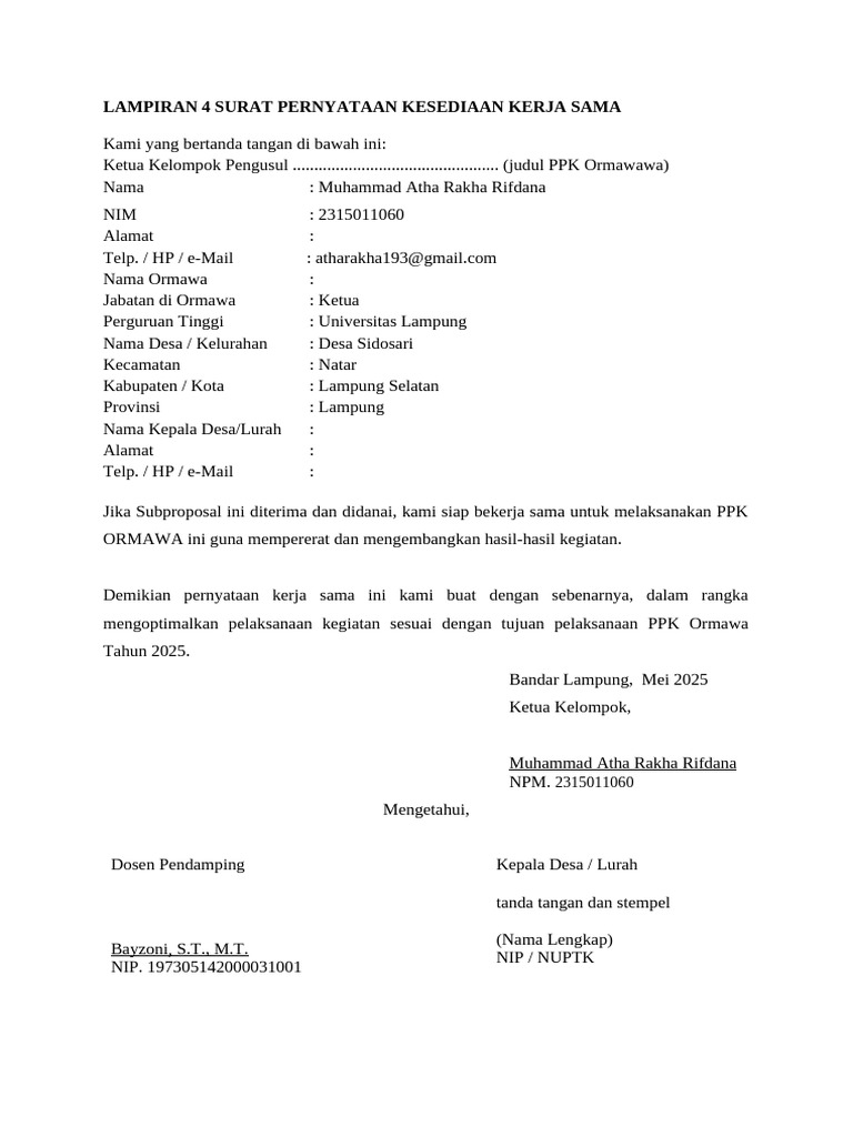 Lampiran 4 Surat Pernyataan Kerja Sama Pdf