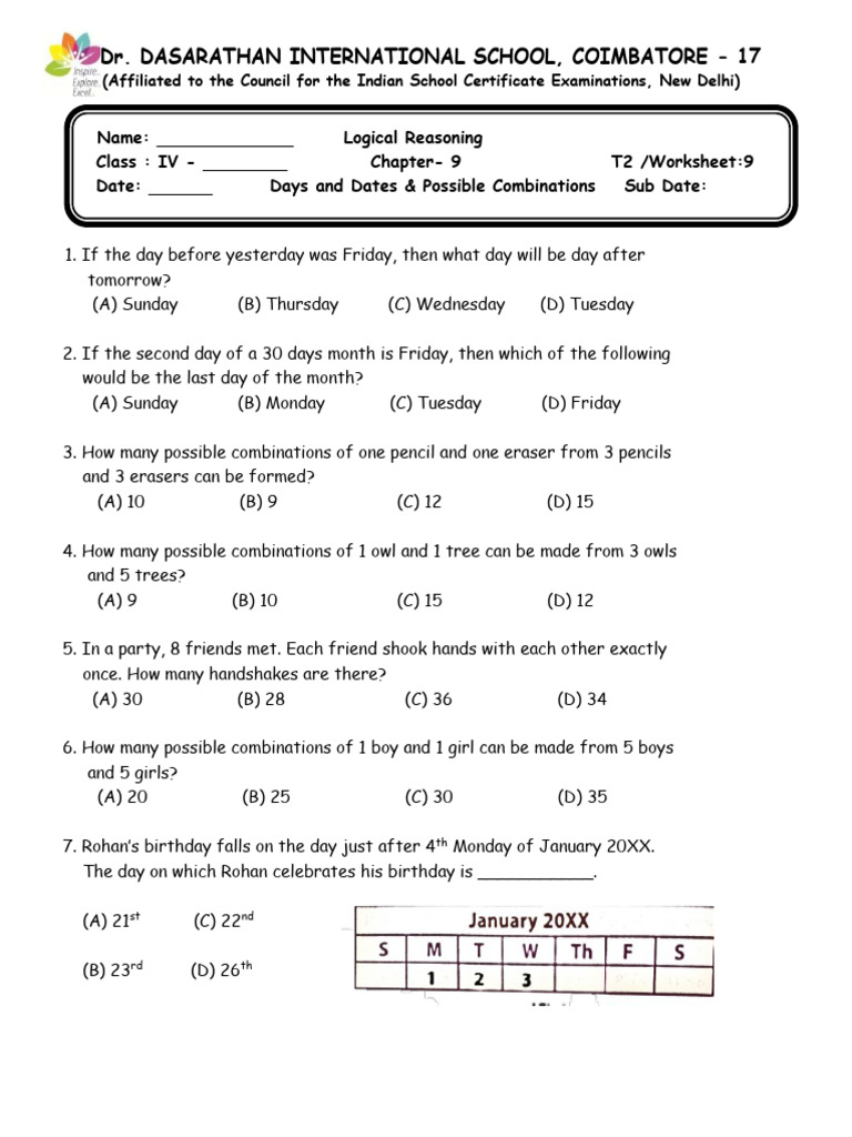 Logical Reasoning Worksheet for Class IV | PDF