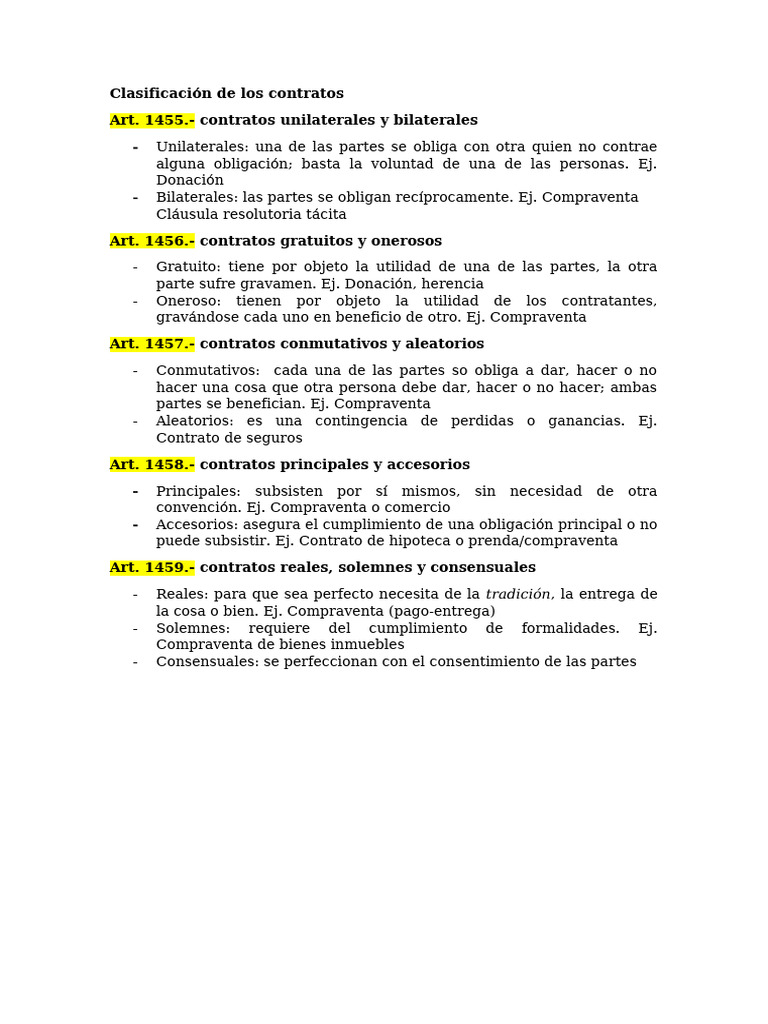Tipos de Contratos: Clasificación Legal | PDF