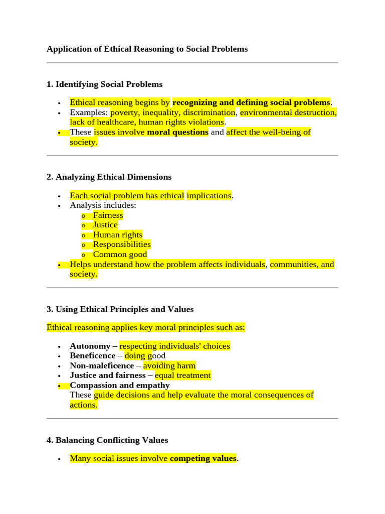 Application of Ethical Reasoning To Social Problems | PDF | Justice ...