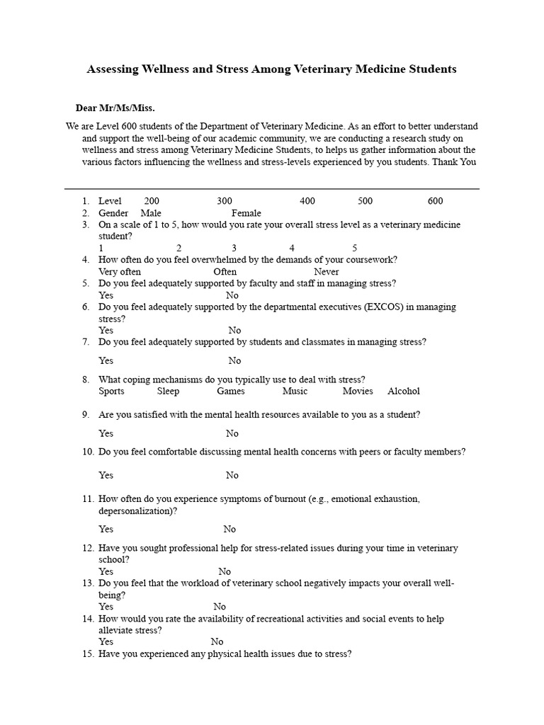 Well-Being and Stress Questionnaire | PDF | Stress (Biology ...