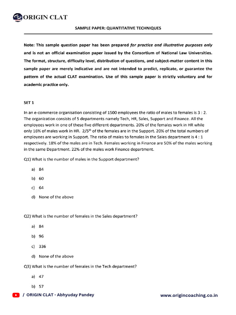 QT Official Sample Paper CLAT 2026 - Origin CLAT | PDF