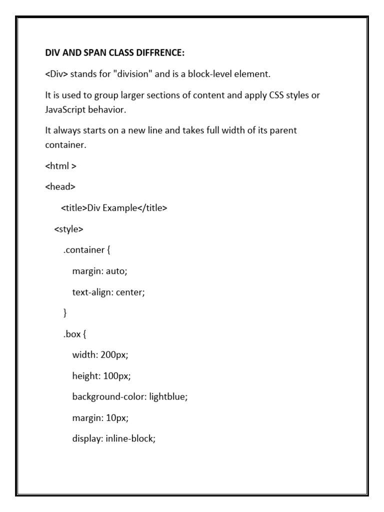 Div and Span Class Diffrence | PDF