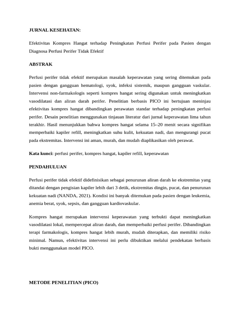 Efektivitas Kompres Hangat untuk Perfusi Perifer | PDF