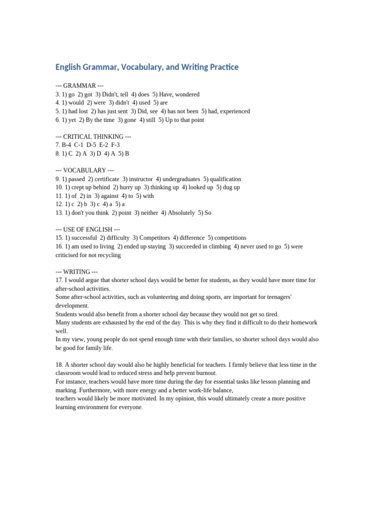 English Practice OnePage | PDF