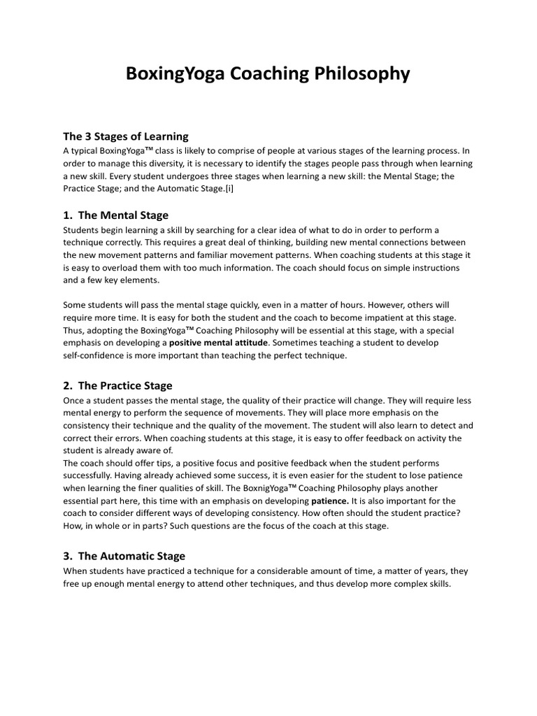 BoxingYoga Coaching Learning Stages | PDF | Psychology | Neuroscience