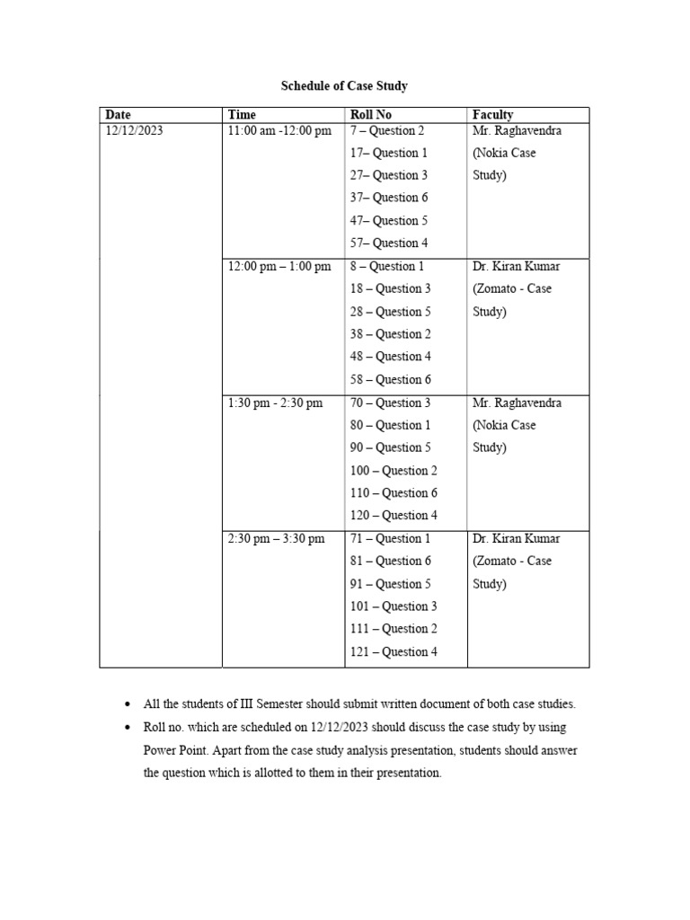 Case Study Schedule | PDF