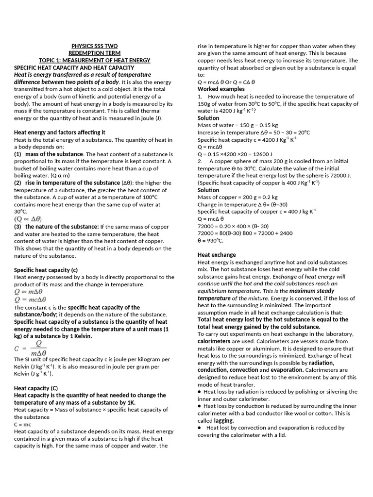 Physics Sss Two Redemption Term | PDF | Heat | Latent Heat