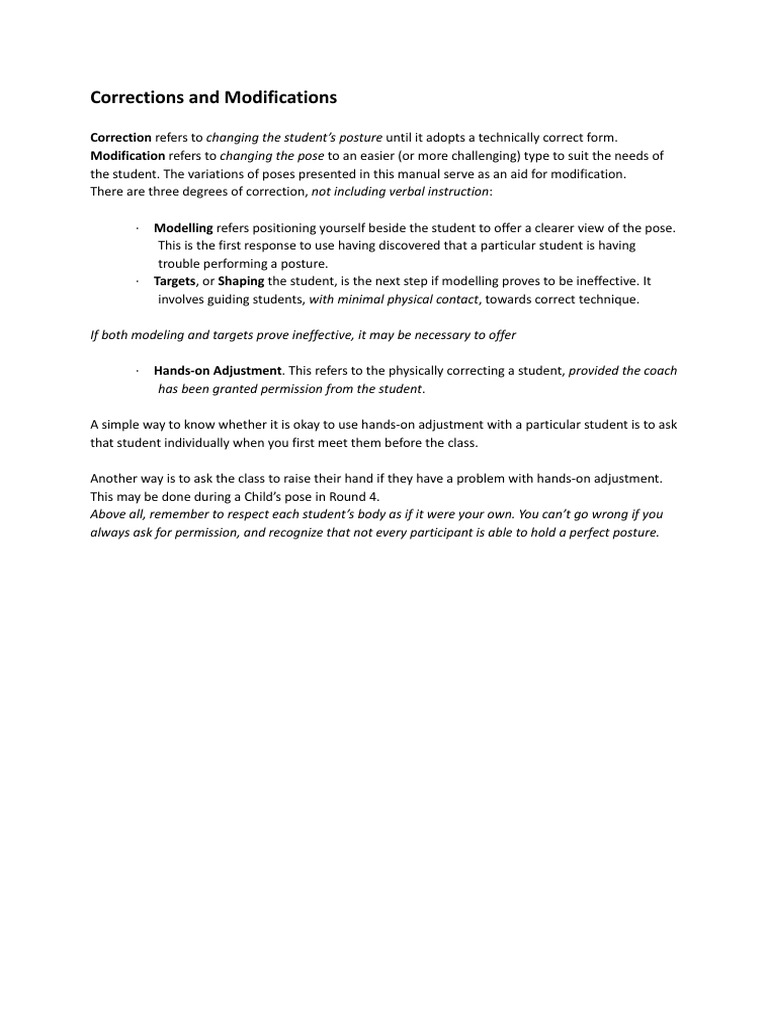 Coaching Corrections and Modifications | PDF