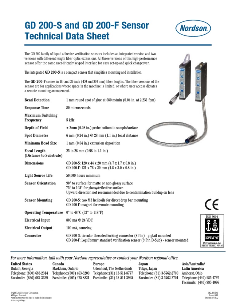 GD 200-S and GD 200-F Sensor Technical Data Sheet