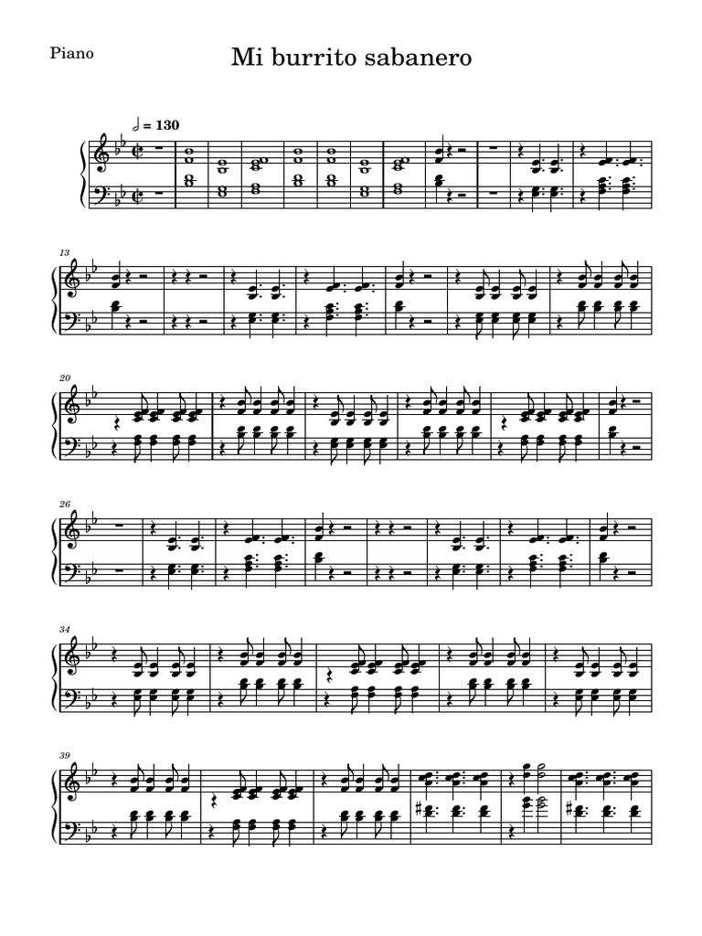 Mi burrito sabanero-Piano arreglo para piano acompañante | PDF