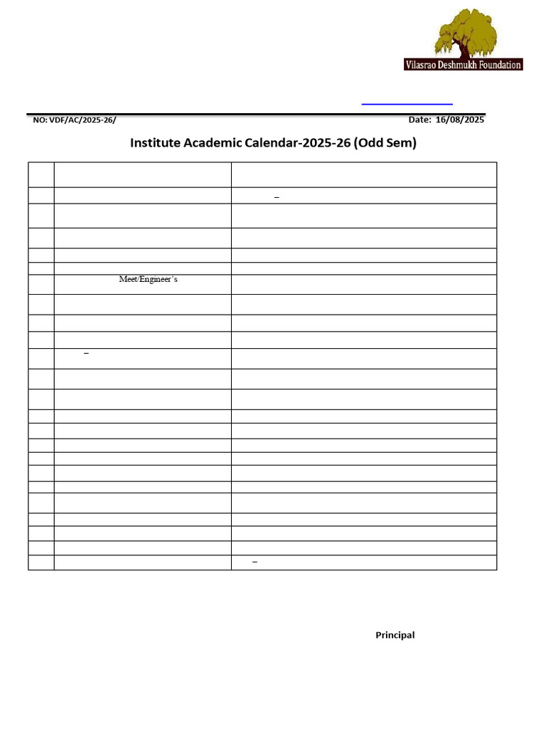 Institute Academic Calender 2025-26-1 | PDF | Schools | Higher Education
