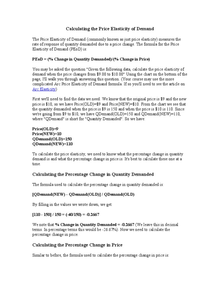 Calculating The Price Elasticity of Demand | PDF | Price Elasticity Of ...