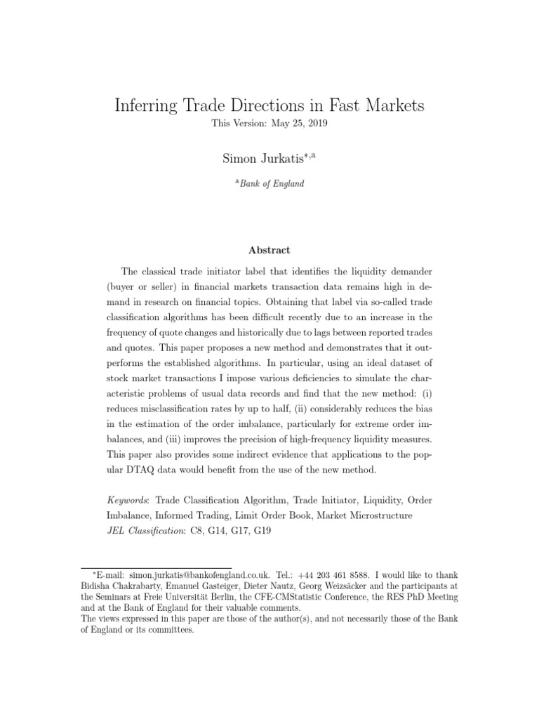 New Algorithm for Trade Direction Classification | PDF | Accuracy And ...