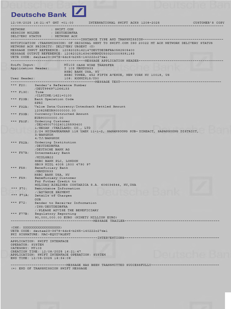 SWIFT MT103 Acknowledgment Report | PDF | Wire Transfer | Transmission ...