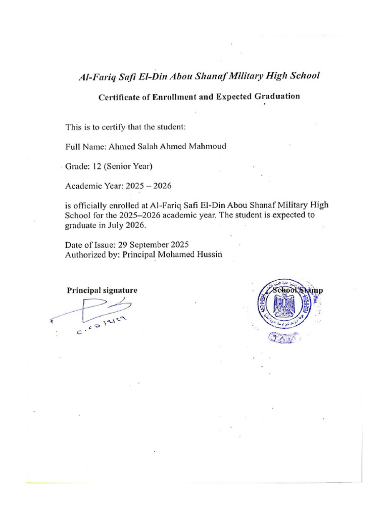 Certificate of Enrollment and Expected Graduation | PDF