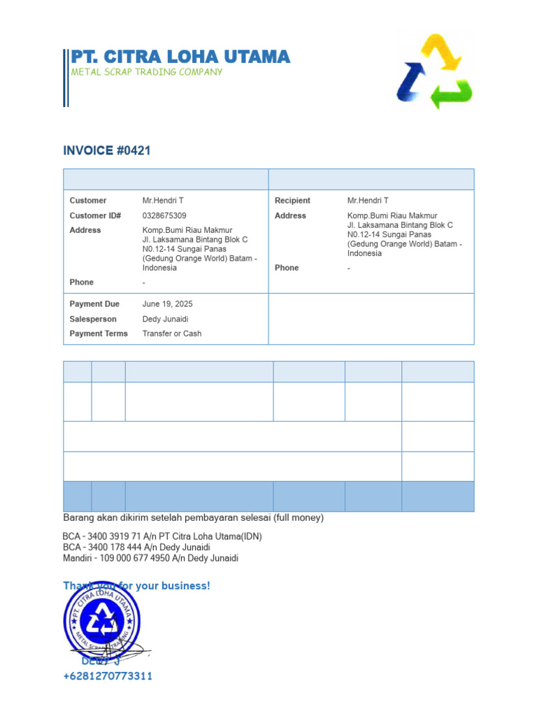 Invoice MR Hendri | PDF