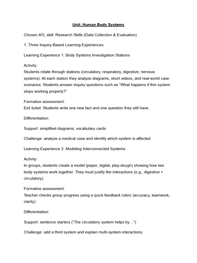 Inquiry-Based Learning: Body Systems | PDF