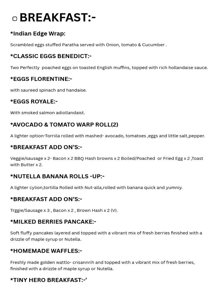 Delicious Breakfast Menu Options | PDF