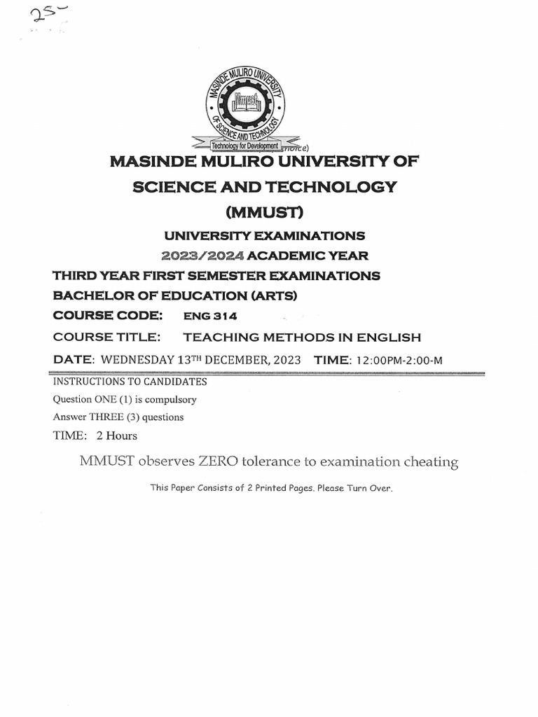 Eng 314 Teaching Methods in English | PDF