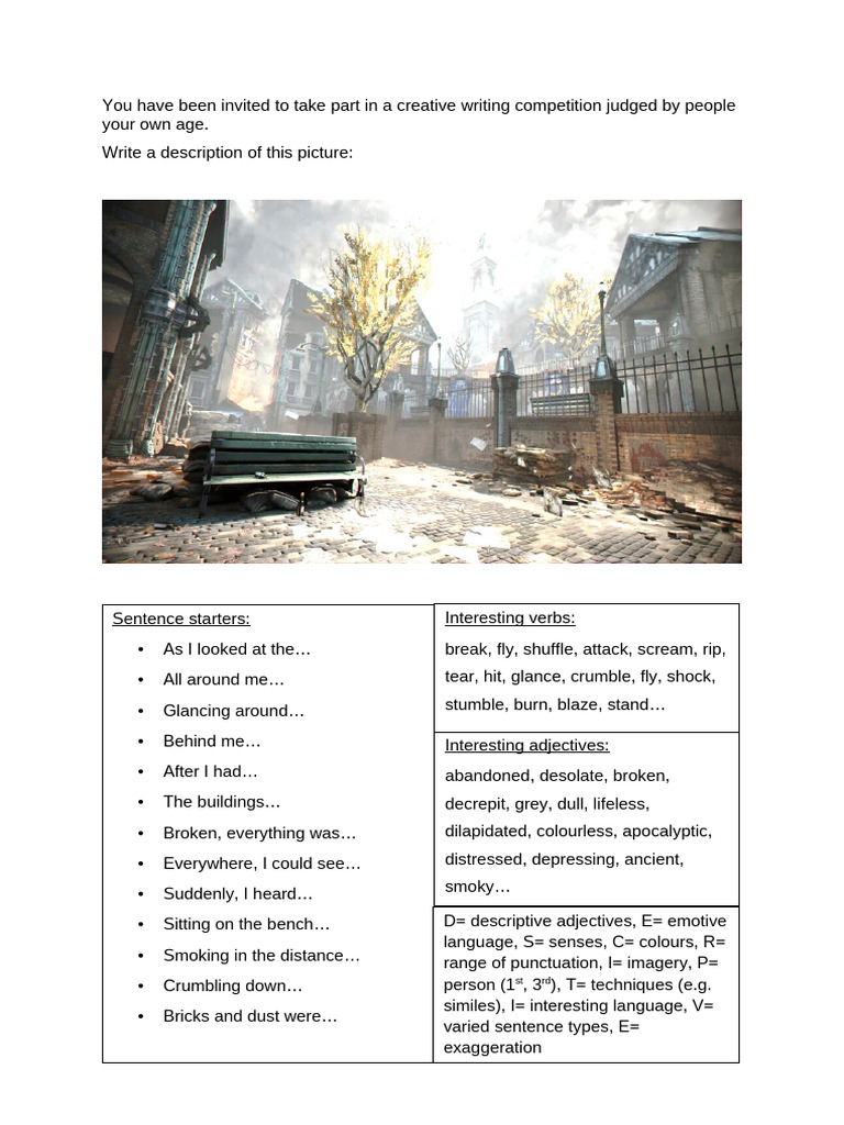 Paper 1 Q5 Dystopian Street Broken Bricks Image With Sentence Starters ...