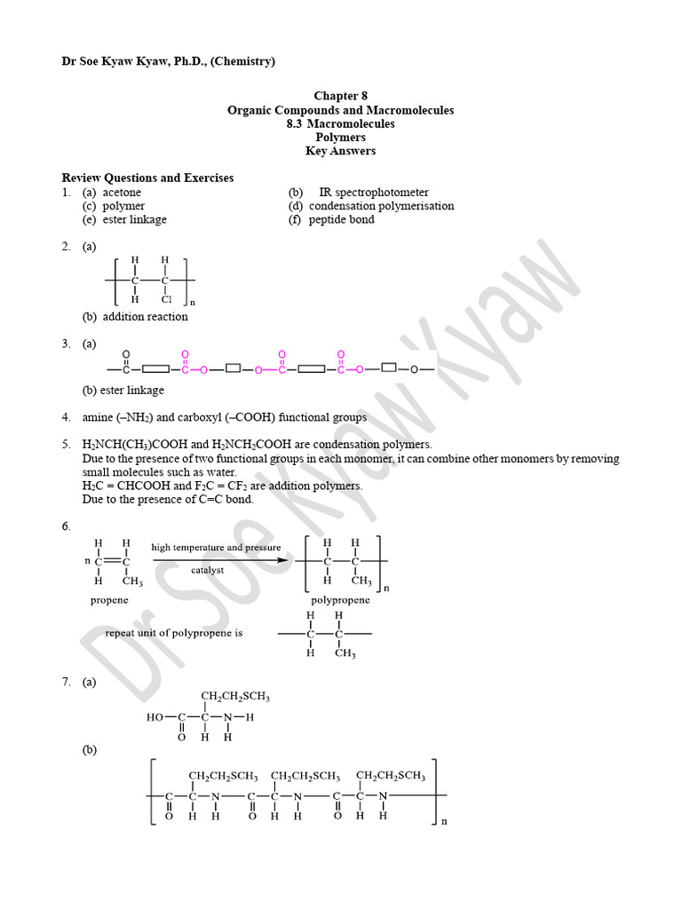 8.3 Macromolecules, (A) Polymers, Key Answers | PDF | Polymers ...