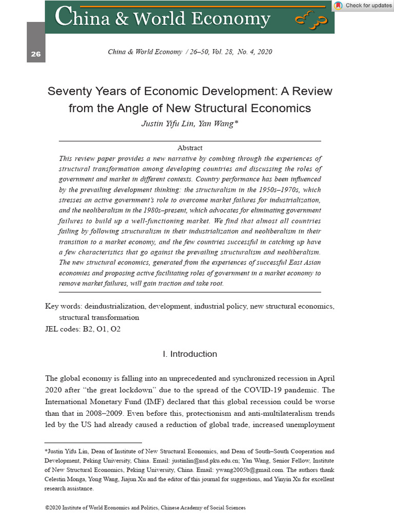 Economic Development Review: 70 Years Insights | PDF | Millennium ...