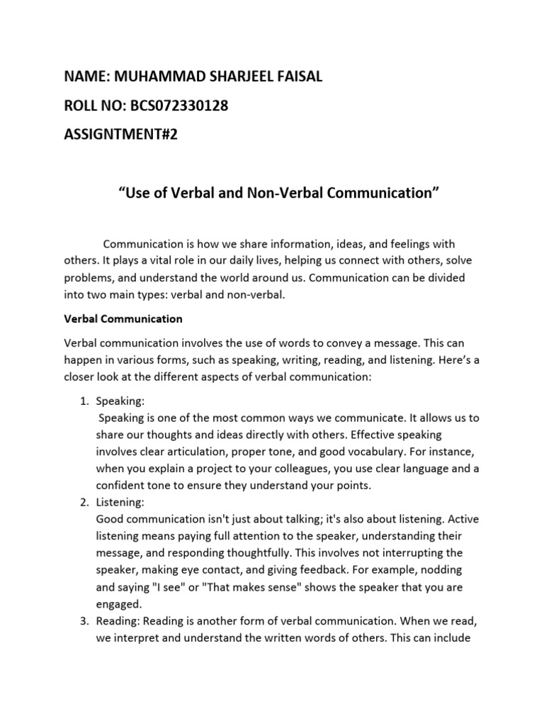 Verbal and Non Verbal Roll No 128 | PDF | Nonverbal Communication ...