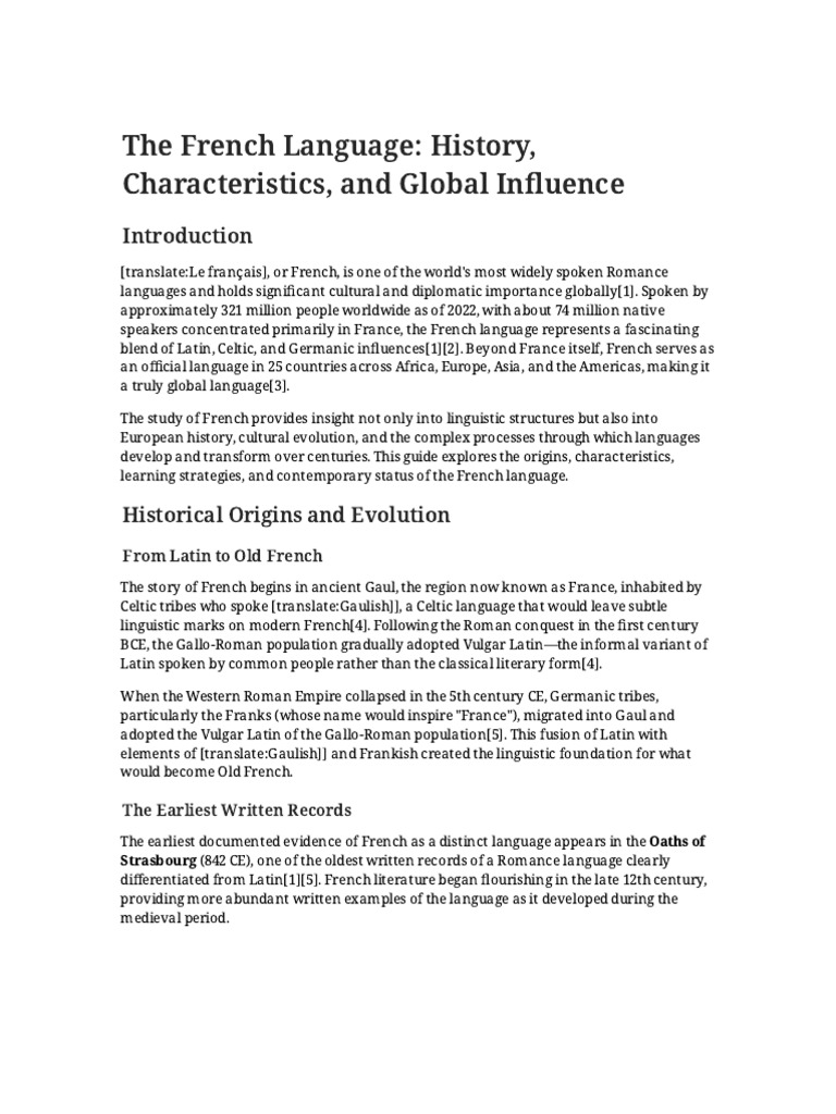 The French Language: History, Characteristics, and Global in Uence ...