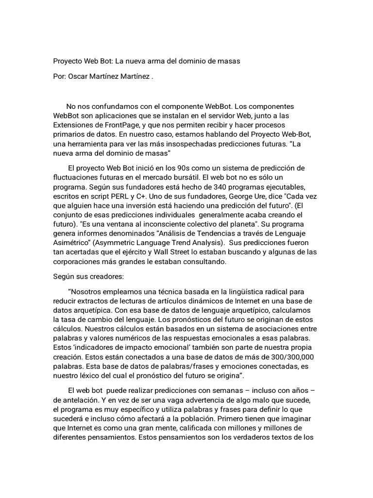 Web Bot: Predicciones del Futuro Colectivo | PDF | Darpa | Internet Bot
