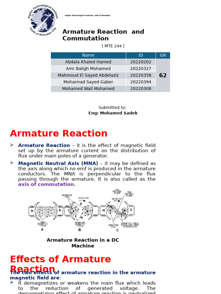 Armature Reaction and Commutation Explained | PDF | Manufactured Goods ...