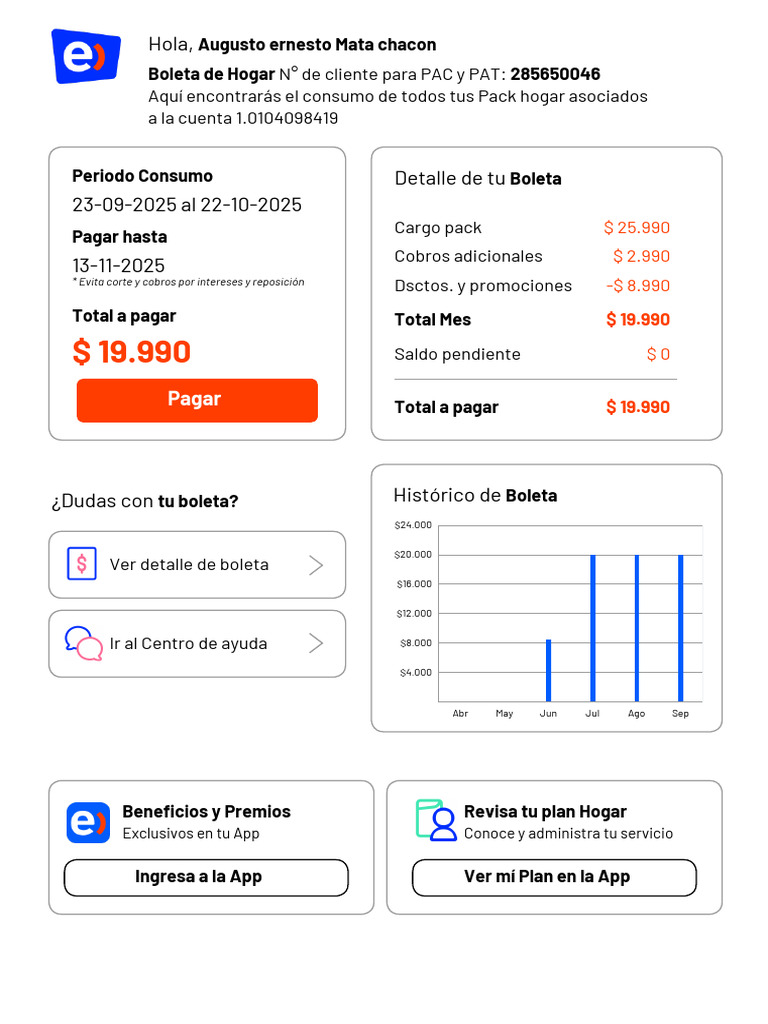 Boleta Mensual de Servicios Entel | PDF | Santiago | Teléfono