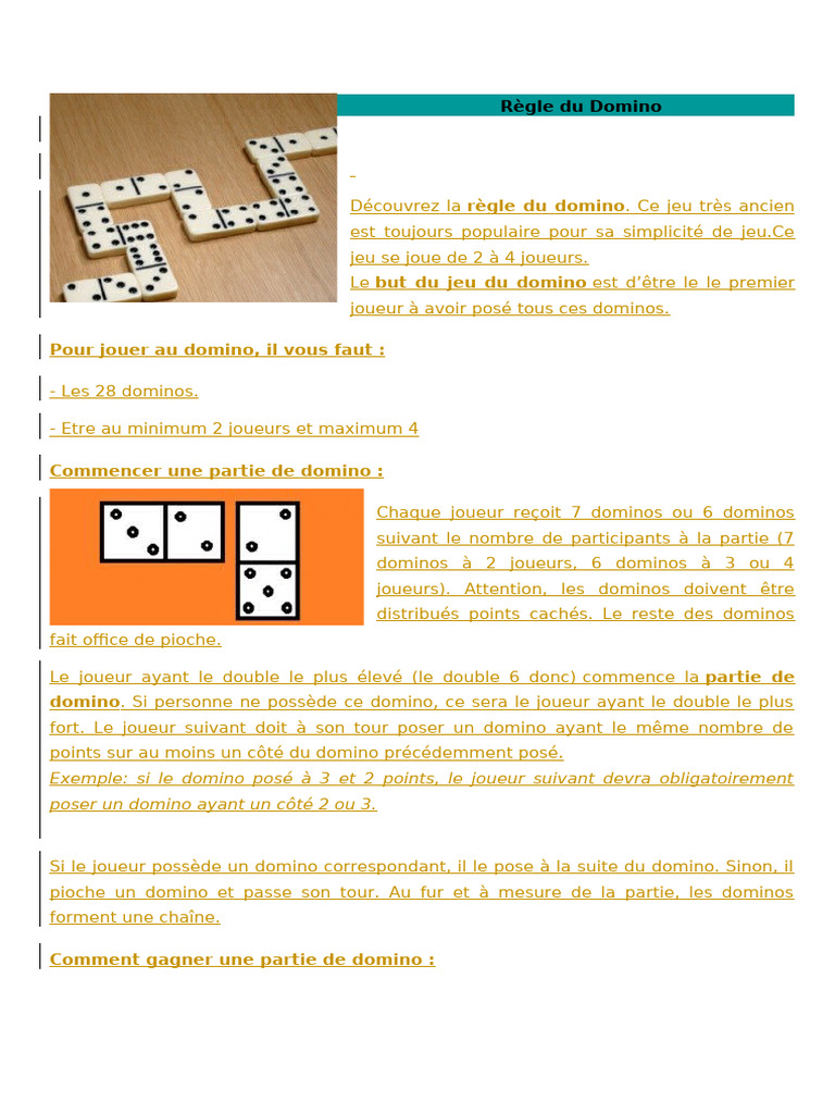 Règles du jeu de Domino expliquées | PDF
