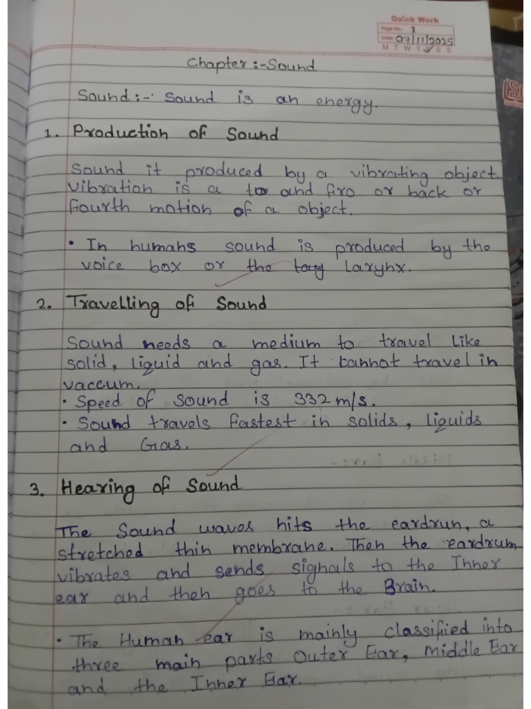 Class 8th Science Chapter 10 Sound Notes 1 | PDF