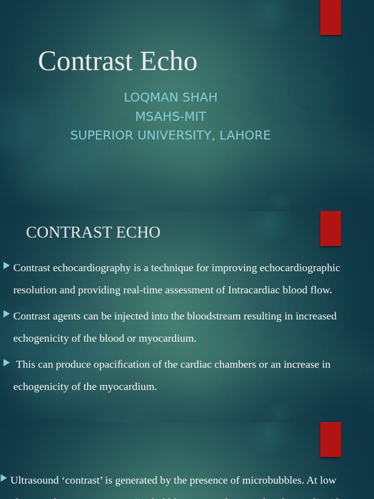 Lec 8 Echo Contrast | PDF | Echocardiography | Medical Ultrasound
