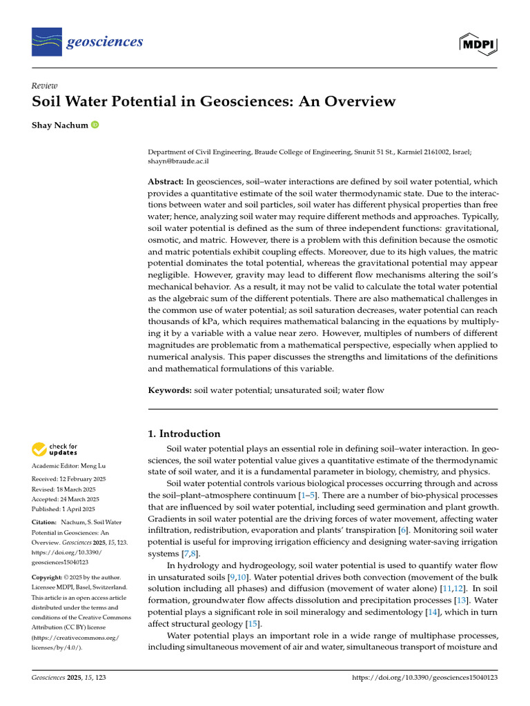 Soil Water Potential in Geosciences: An Overview | PDF | Adsorption | Force