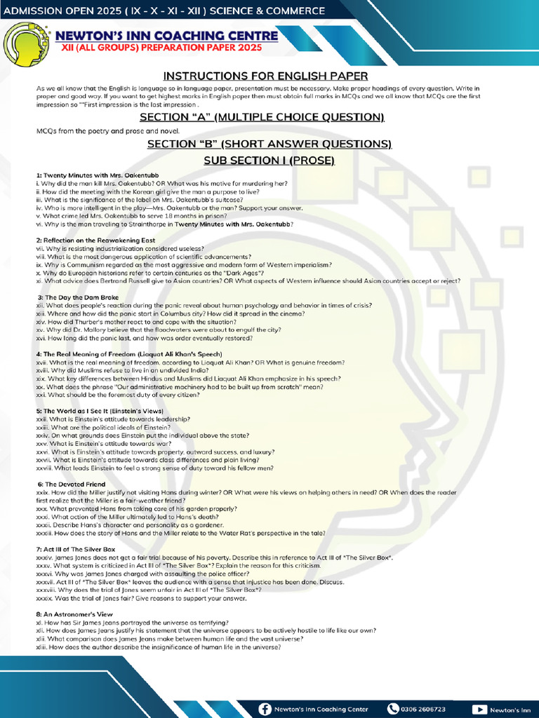 Newton S Inn Xii English Pdf