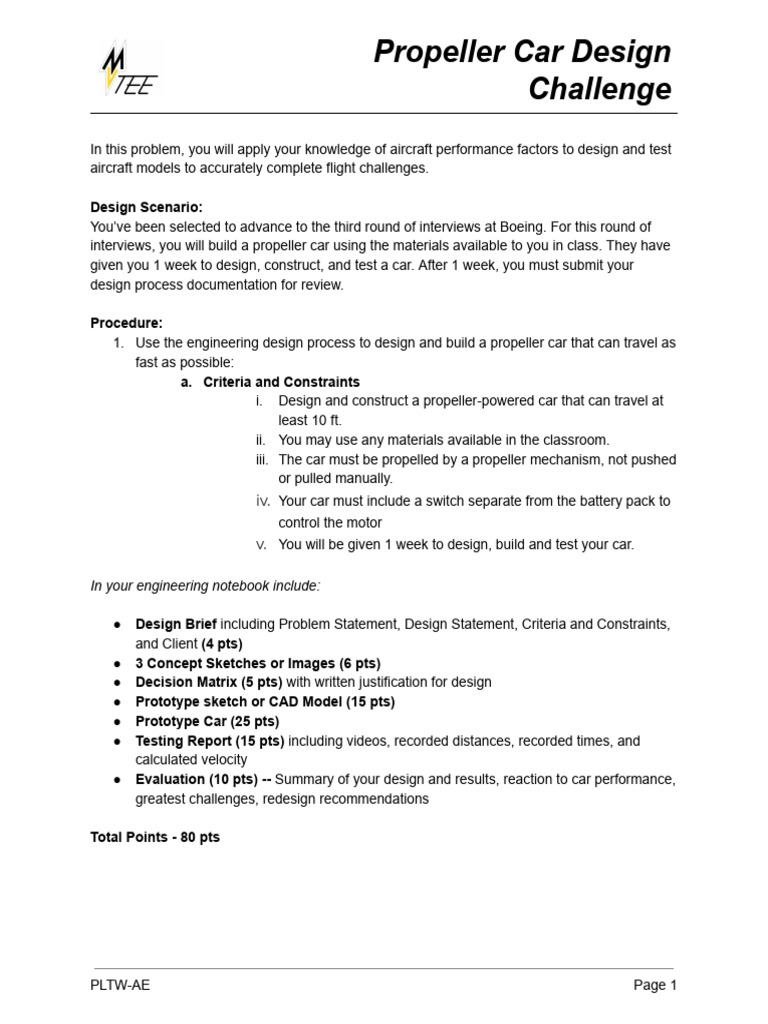 Propeller Car Design Challenge Guide | PDF