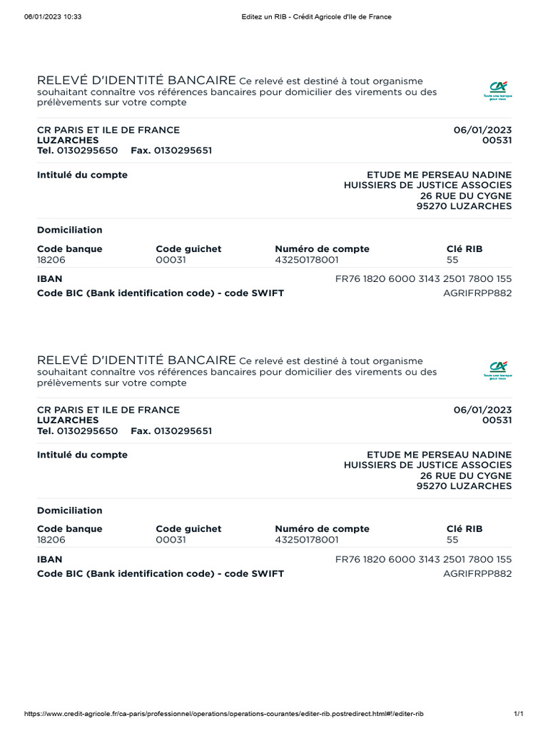 Rib SCP Perseau Polizzi Web | PDF | Services financiers | Régulations